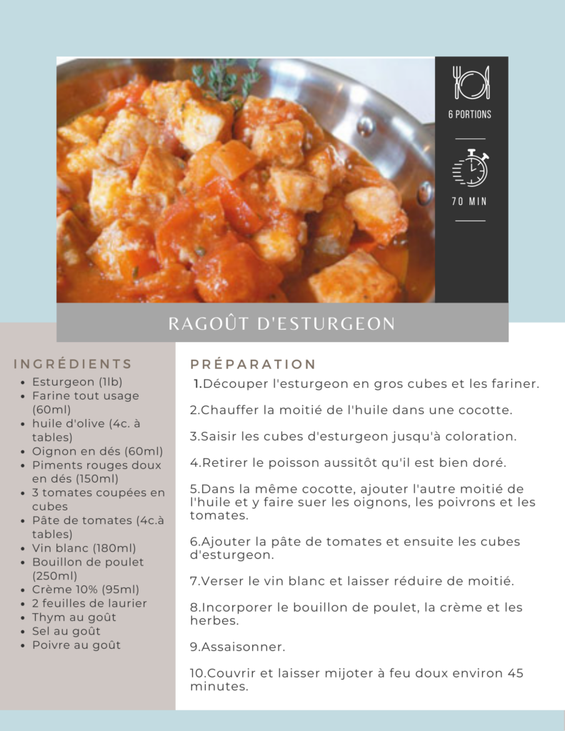 Recette Ragoût d'esturgeon - AFC Lac Saint-Pierre